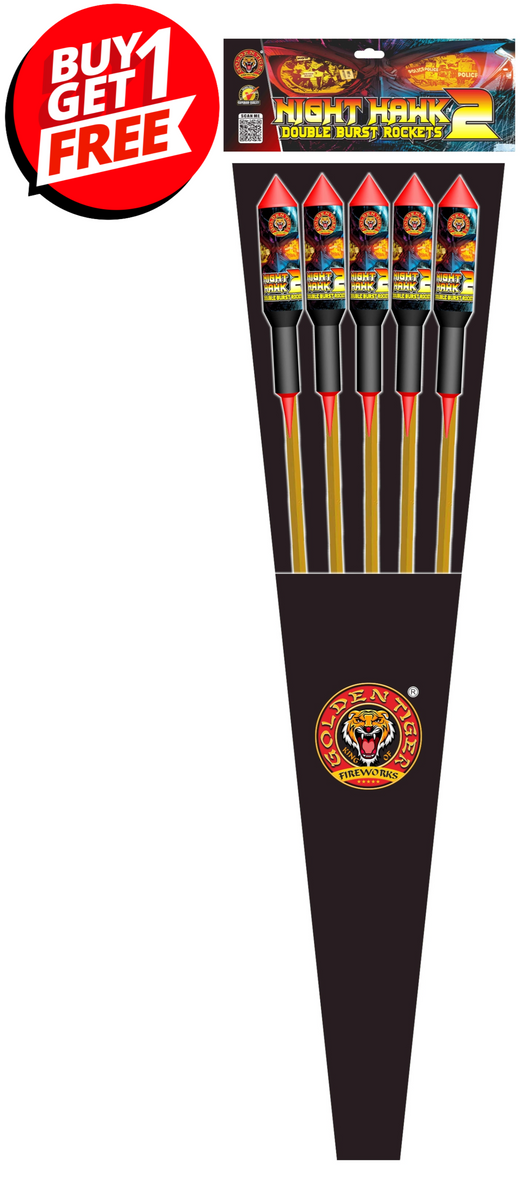 NIGHT HAWK 2 DOUBLE BURST 1.3G ROCKETS BY GOLDEN TIGER FIREWORKS BRADFORD – Suki's Fireworks