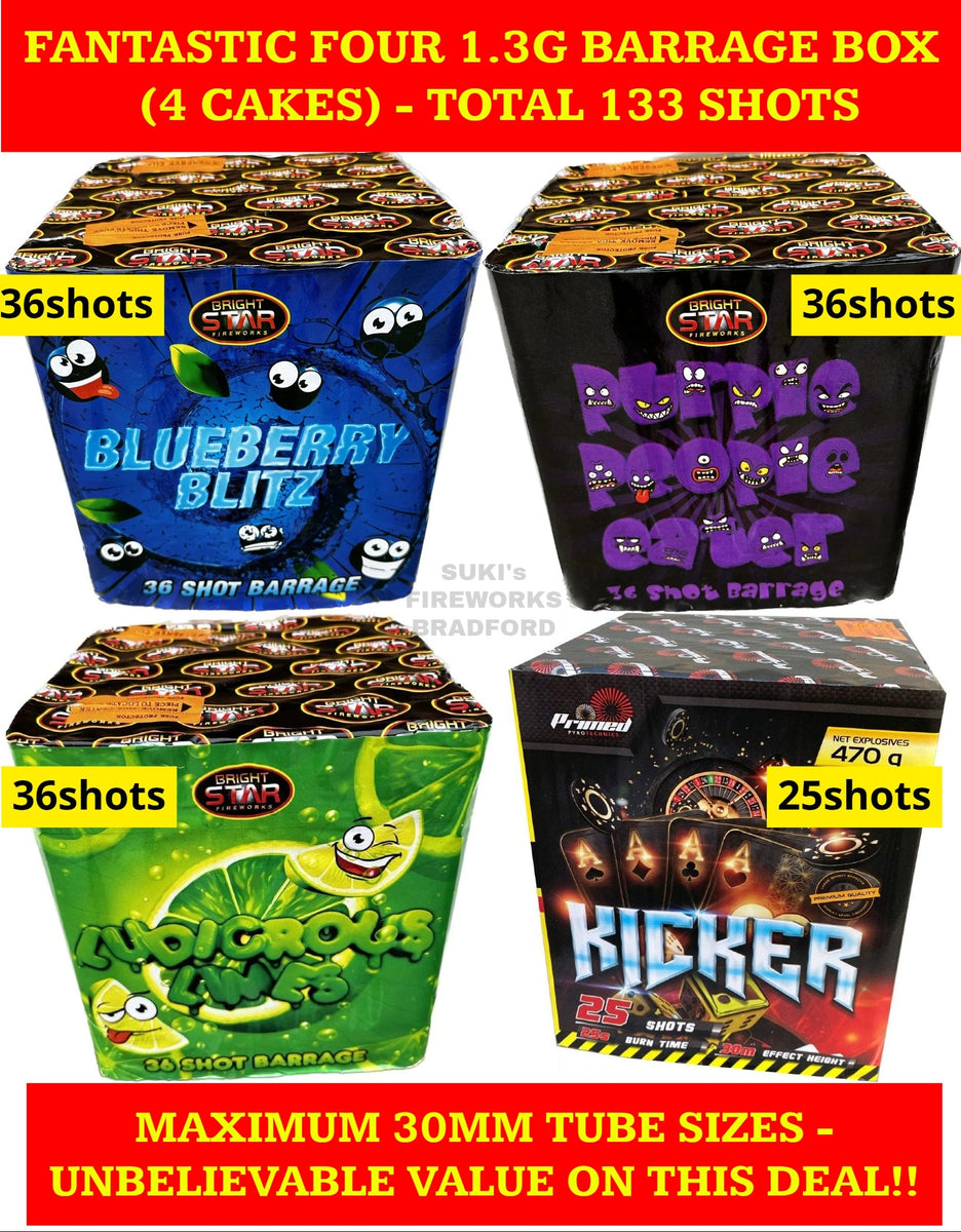 FANTASTIC FOUR by GOLDEN TIGER FIREWORKS 1.3G LOUD Barrage Pack (4 ...