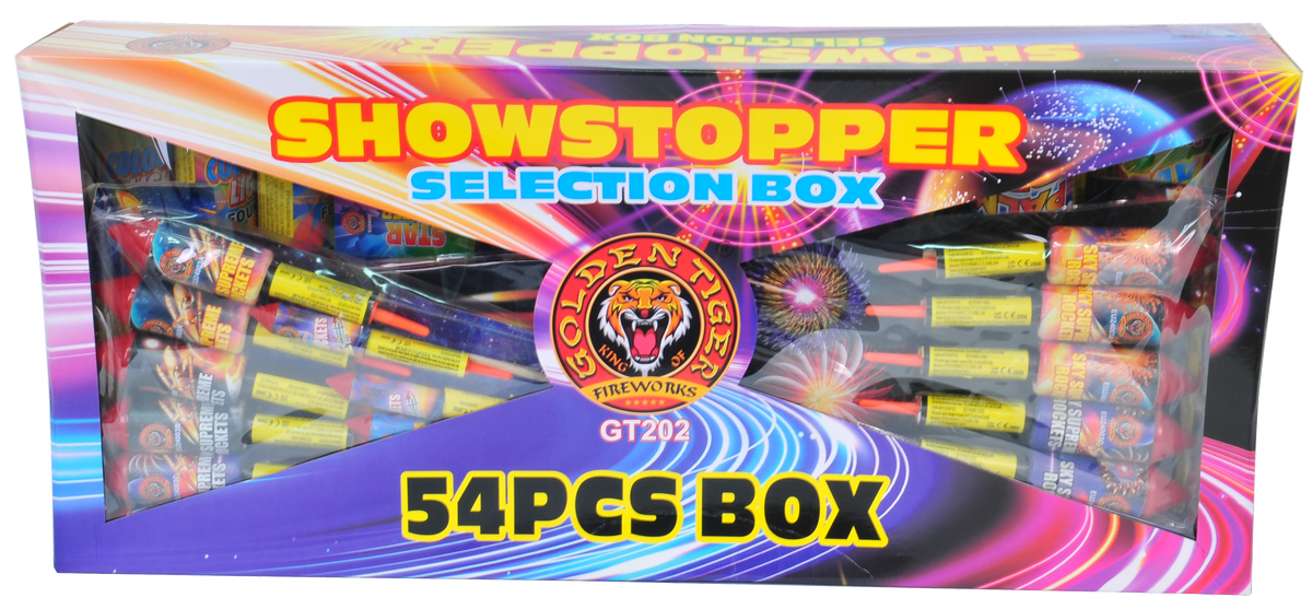 SHOWSTOPPER Box - 54 piece FAMILY BOX | GOLDEN TIGER FIREWORKS ...