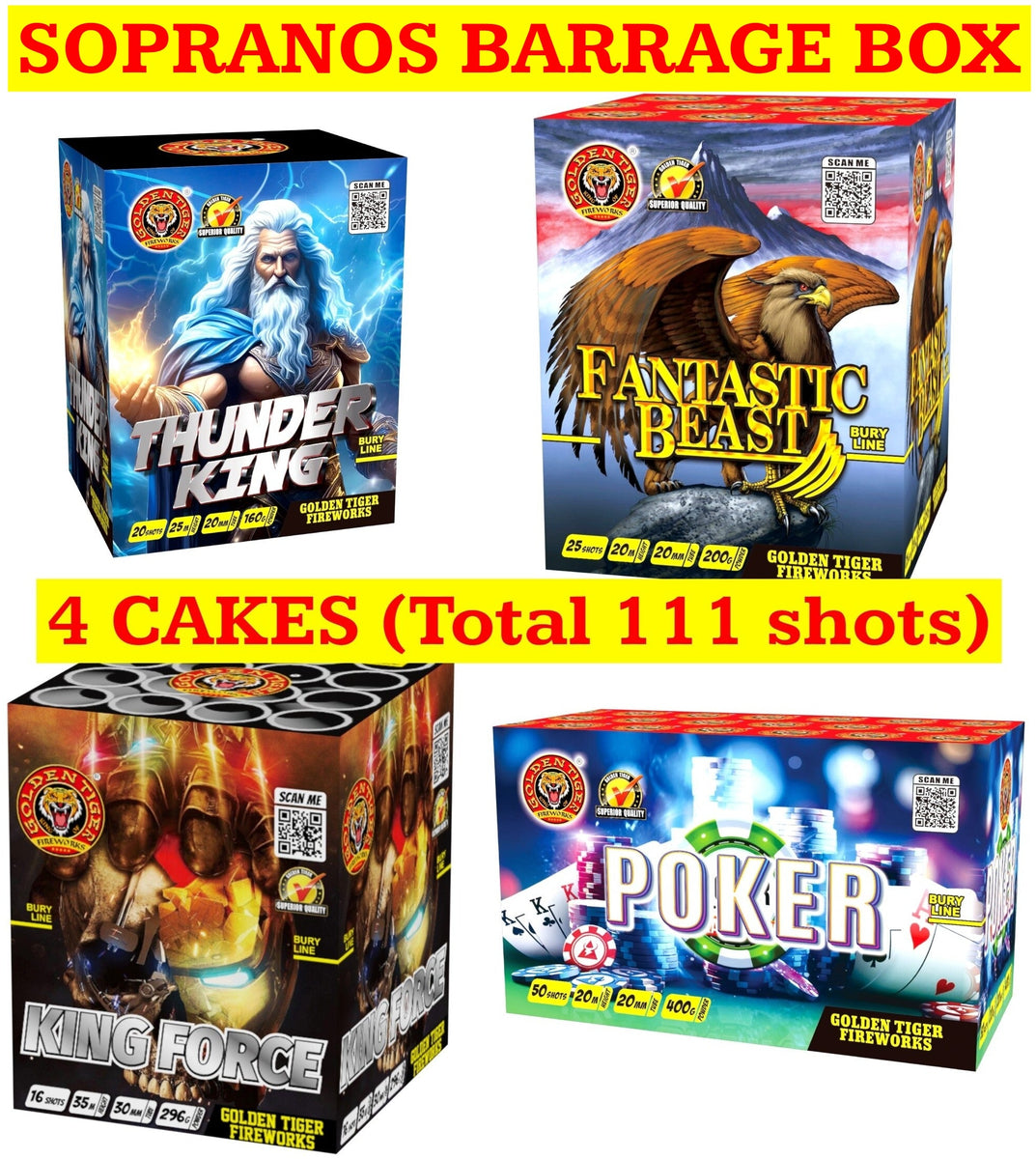 THE SOPRANOS by GOLDEN TIGER FIREWORKS 1.3G LOUD Barrage Pack (4 pieces ...