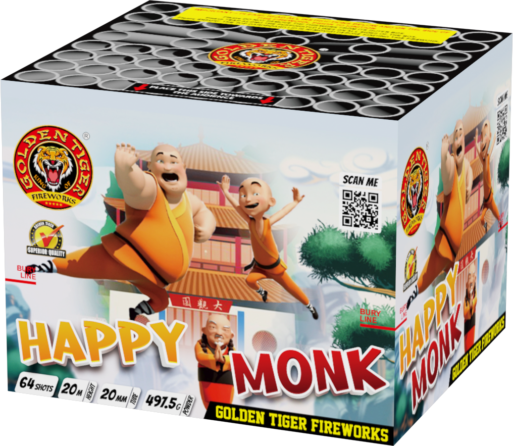 Happy Monk by Golden Tiger Fireworks UK - 64shot 1.3G Barrage – Suki's ...