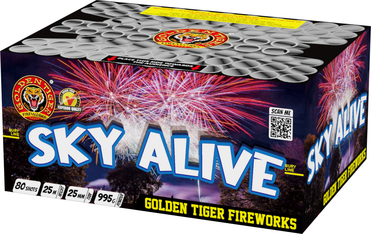 Sky Alive by Golden Tiger Fireworks UK | 80 shot 1.3G LOUD Barrage ...